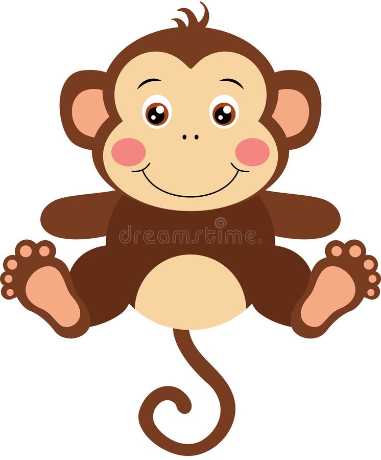 Cute Happy Monkey Isolated on White Stock Vector - Illustration of ...