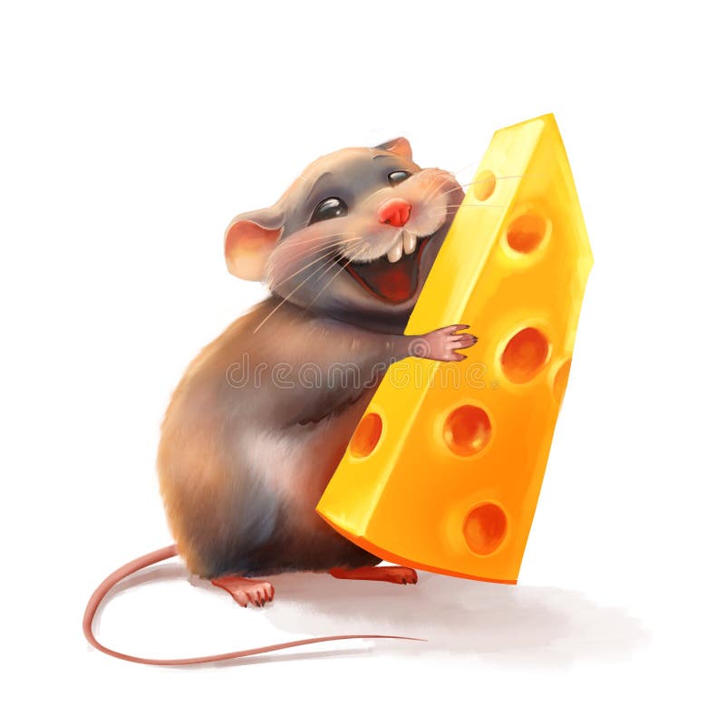 Cute Happy Mouse with Cheese. Animal Illustration on White Background ...