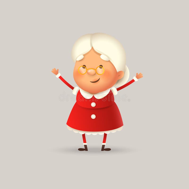 Cute and Happy Mrs Claus Smile and Wave - Vector Illustration Isolated ...