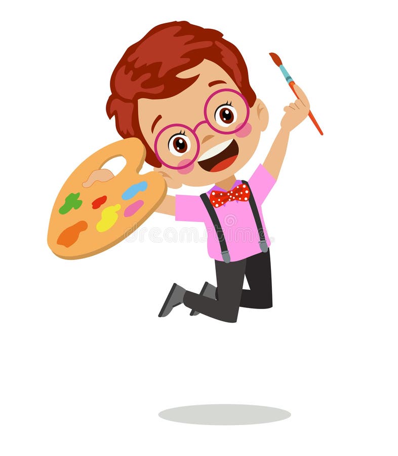 Cute and happy painter boy stock illustration. Illustration of girl ...