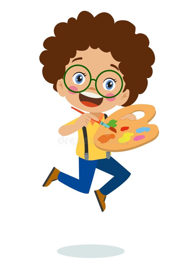 Cute and happy painter boy stock illustration. Illustration of child ...