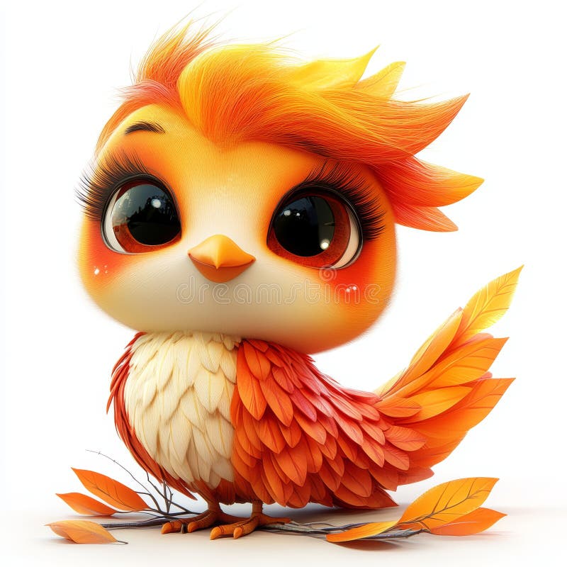 Cute Happy Phoenix Isolated on White Background, Cartoon Character ...