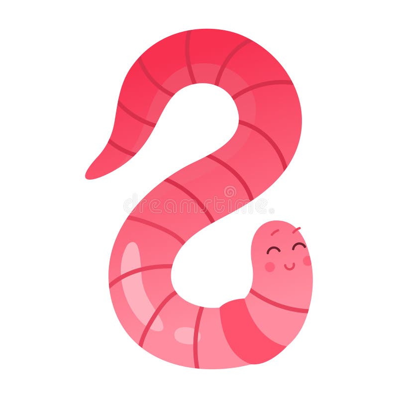 Cute Happy Pink Worm Crawling with Cheerful Expression in Hook Shape ...