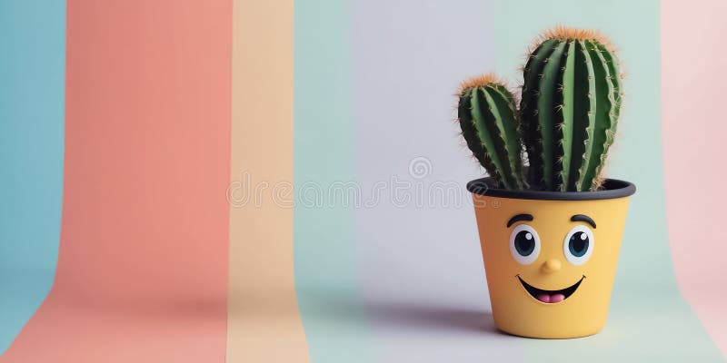 Cute happy pot with cactus stock illustration. Illustration of creative ...