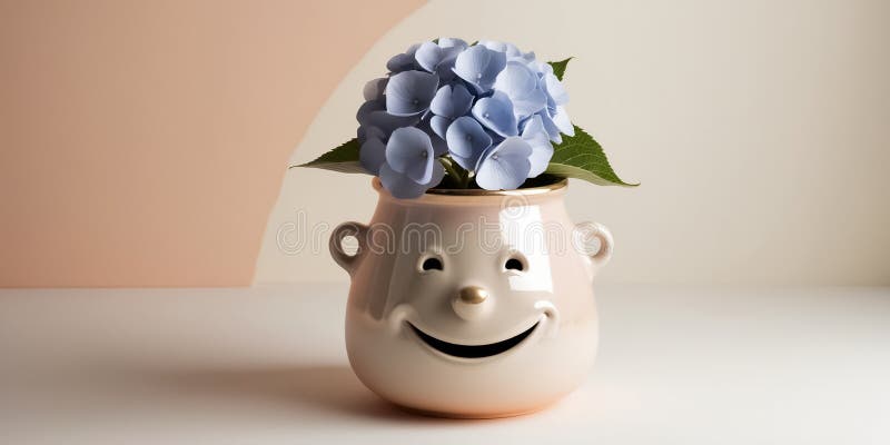 Cute Happy Pot Hydrangea Flower Stock Illustration - Illustration of ...