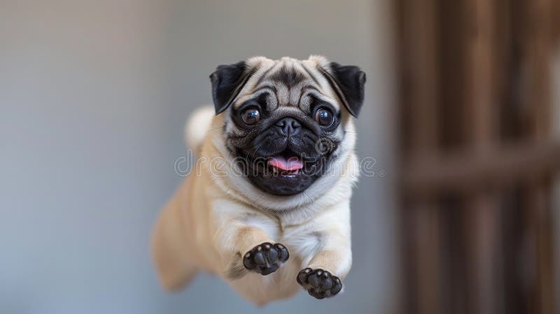 Cute Happy Pug Dog Jumping. AI Generative Stock Illustration ...