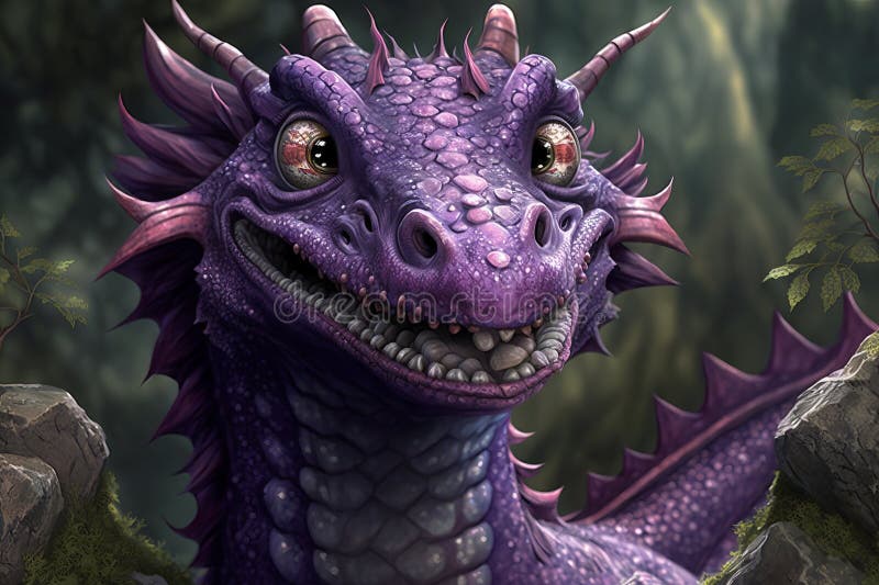 Cute happy purple dragon stock illustration. Illustration of violet ...