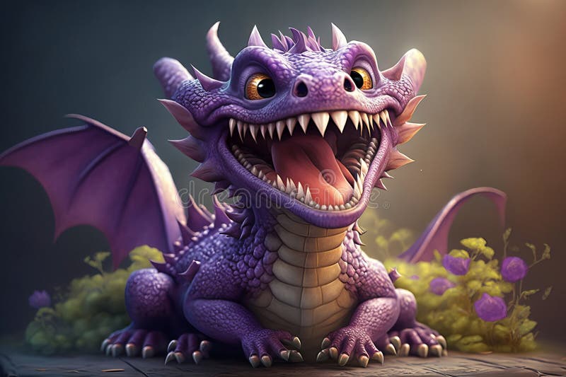 Cute happy purple dragon stock illustration. Illustration of cuddle ...