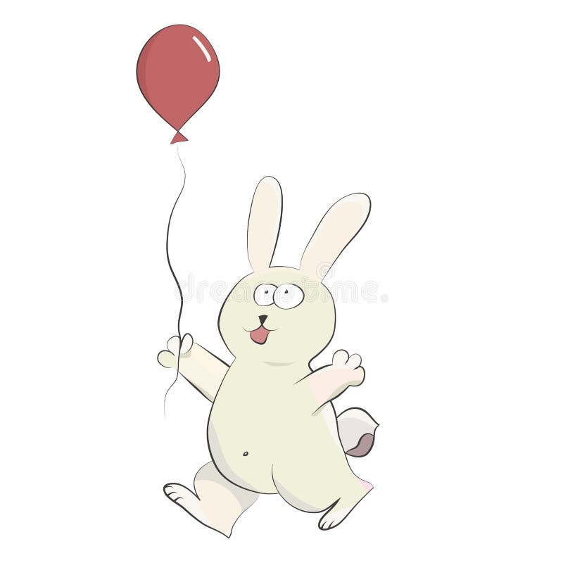Cute Happy Rabbit Playing with Helium Balloon. Stock Vector ...