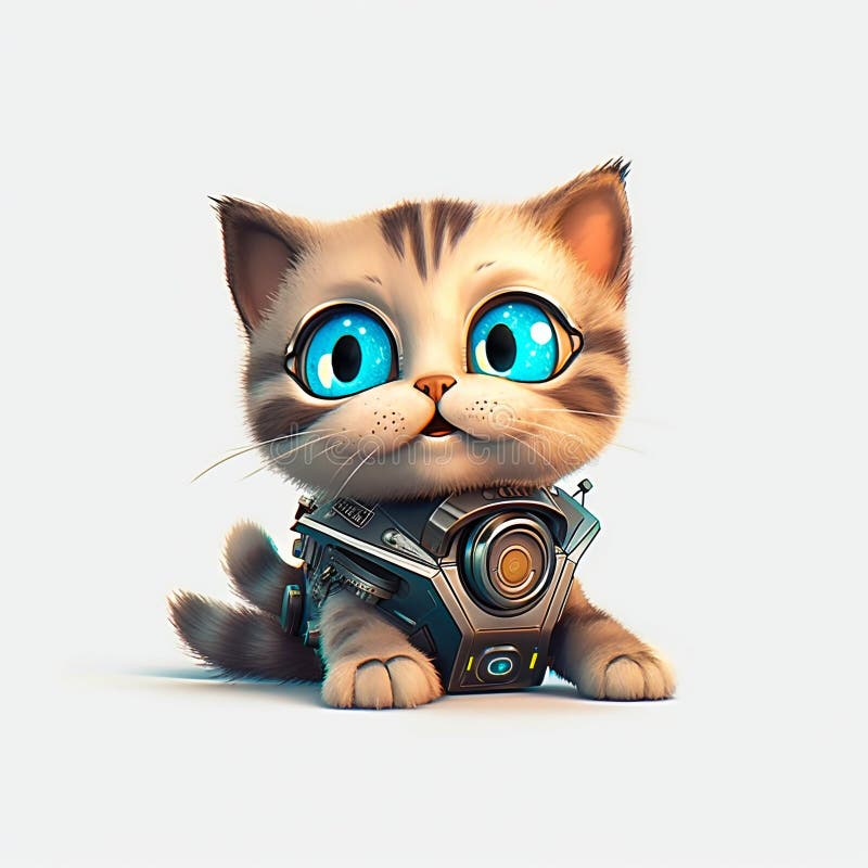 Cute Happy Robotic Kitten on White Background. Generative AI Stock ...