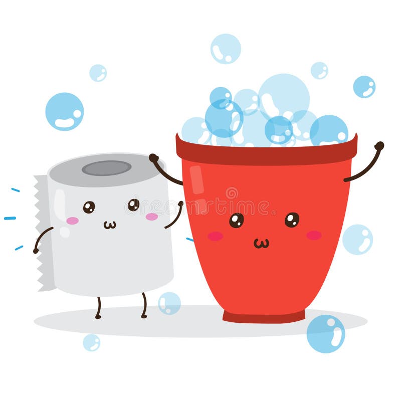 Cute Happy Roll Tissue and Basin with Bubble Vector Design Stock ...