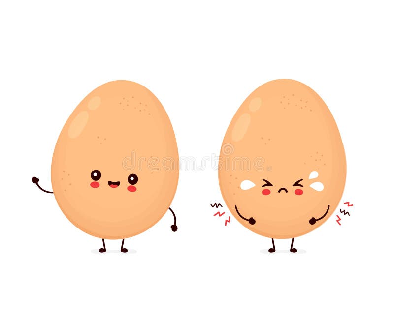 Cute Happy And Sad Cry Chicken Egg Stock Vector Illustration Of Flat