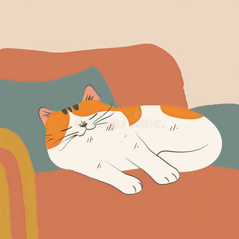 Cute Happy Sleeping Cat with Copy Space Stock Illustration ...
