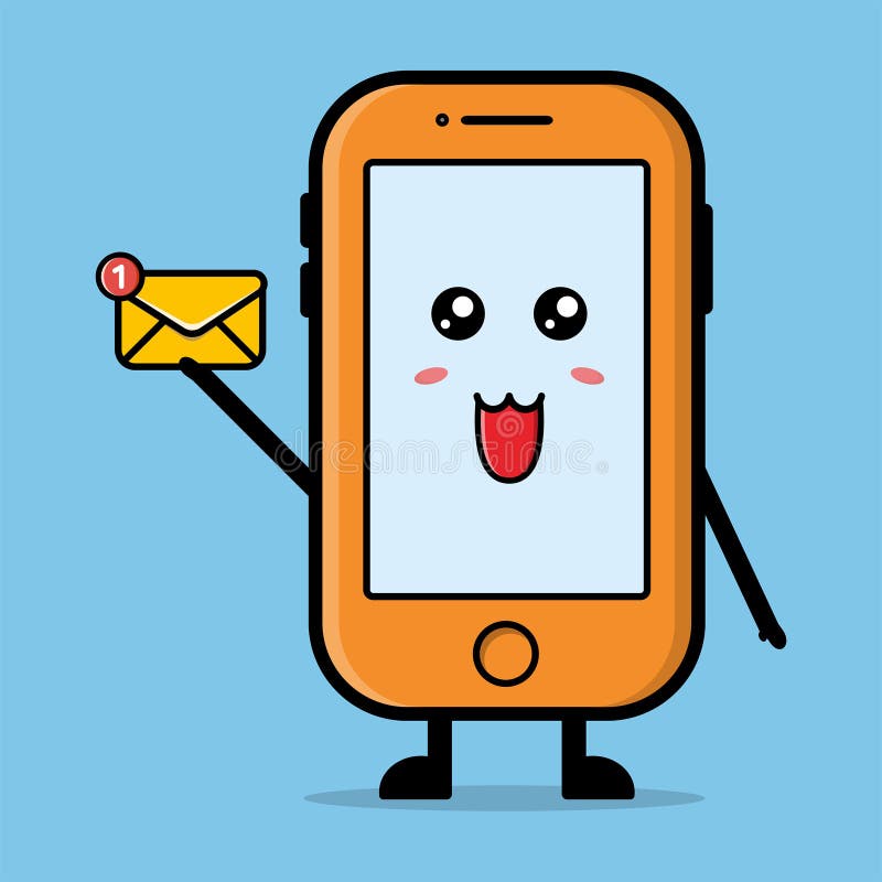 Cute Happy Smartphone Get Notification Stock Vector - Illustration of ...