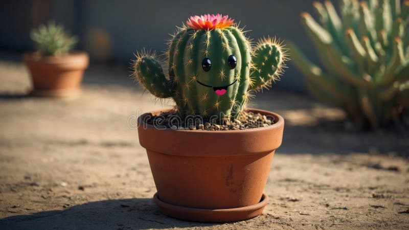 Cute Happy Smiling Cactus in Pot with Question. Stock Image - Image of ...