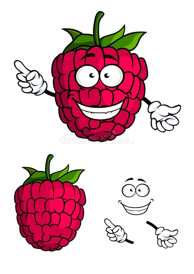 Kawaii Raspberry Cartoon Vector Illustration, Cute Summer Berry Smiling ...