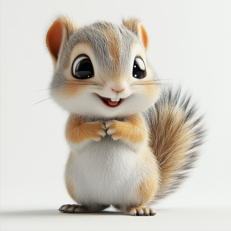 Cute Happy Squirrel Isolated on White Background, Cartoon Character ...