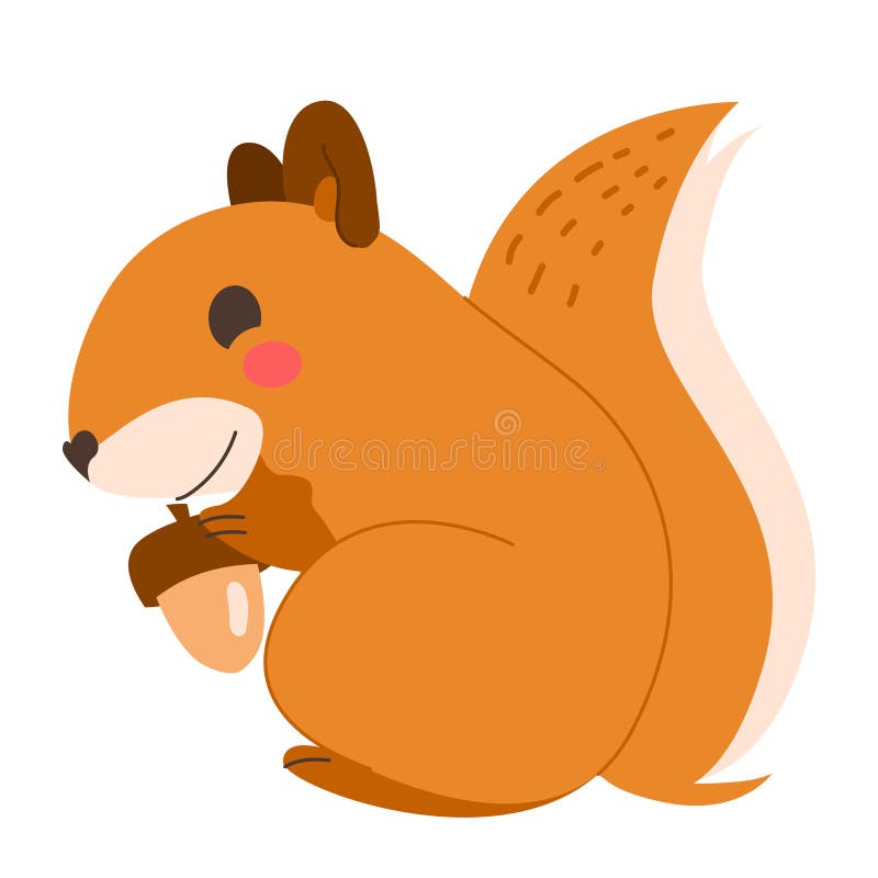Cute Happy Squirrel Smiling Joyful FaceHolding Acorn Stock Vector ...