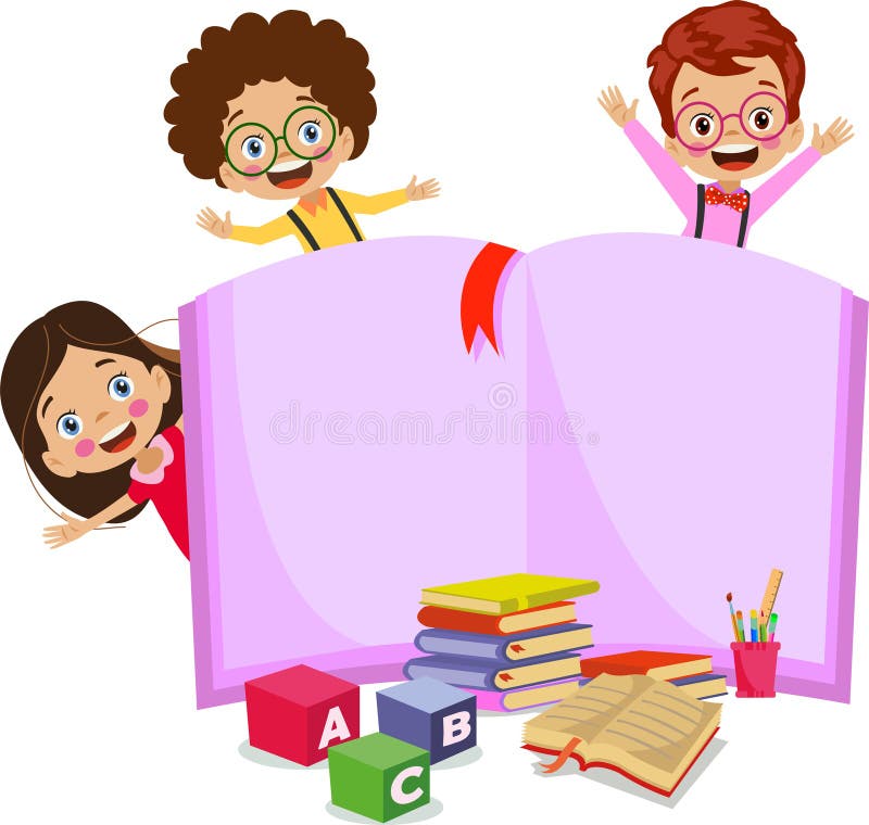 Cute Happy Students Reading Books Stock Illustration - Illustration of ...