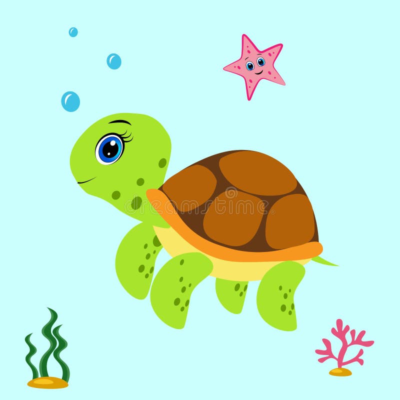 Cute, Happy Turtle Vector , Colorful Illustration Colorful Vector Stock ...