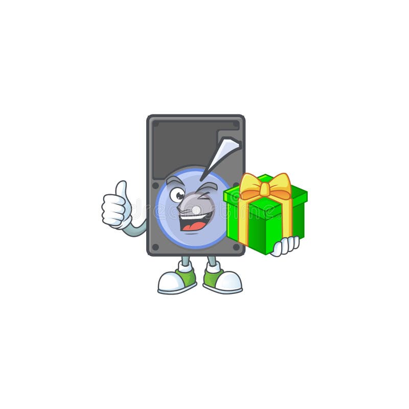Cute Hard Disk Character Holding a Gift Box Stock Vector - Illustration ...