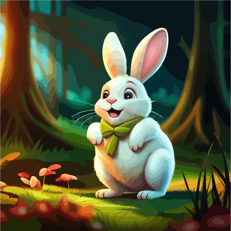 Little Cute White Bunny. Happy Funny Creature Cartoon Vector ...