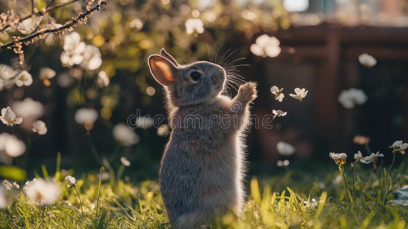 A Cute Hare Rabbit Pets Outdoors in Spring: Animals Playing and ...