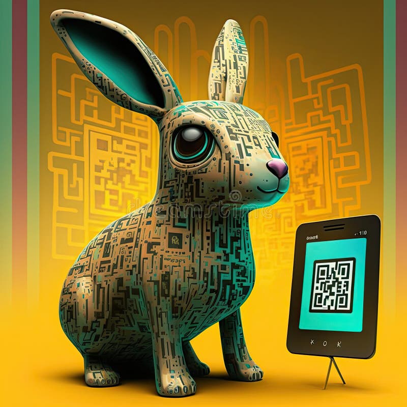 A Cute Hare or Rabbit is Sitting in an Orange Space. Next To it Stands ...