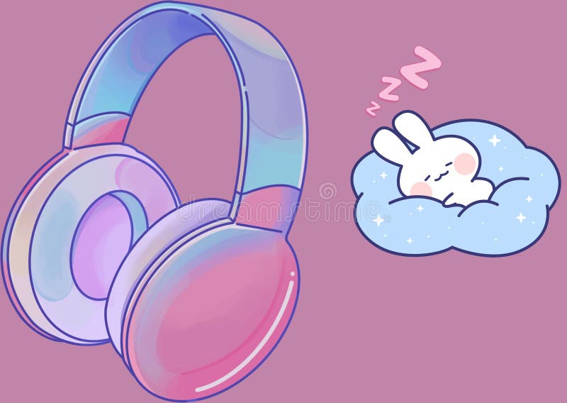 Cute Headphones with Sleeping Bunny Stock Illustration - Illustration ...