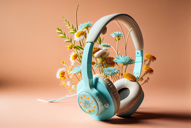 Cute Headset from Spring Flowers. Illustration Generative AI Stock ...