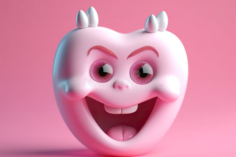 Cute Healthy Shiny Cartoon Tooth Character On Pink Background