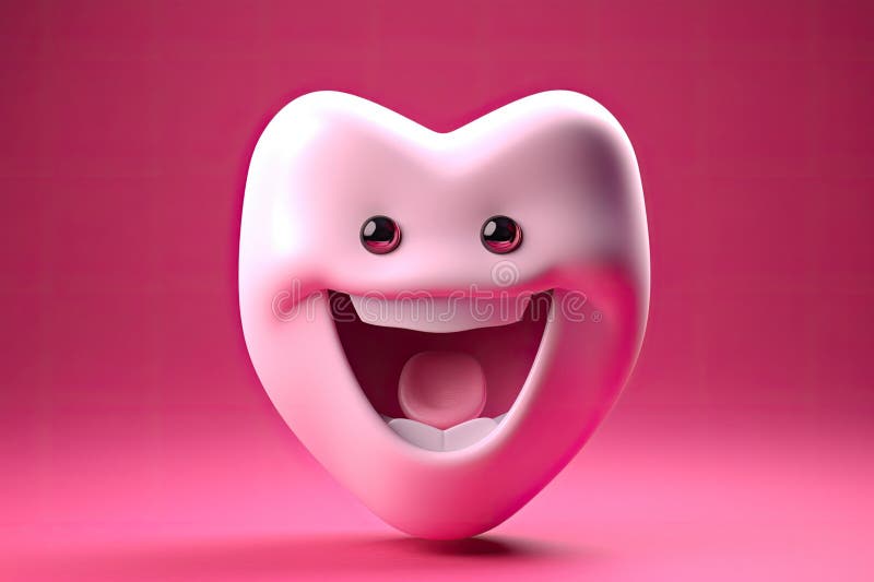Cute Healthy Shiny Cartoon Tooth Character On Pink Background