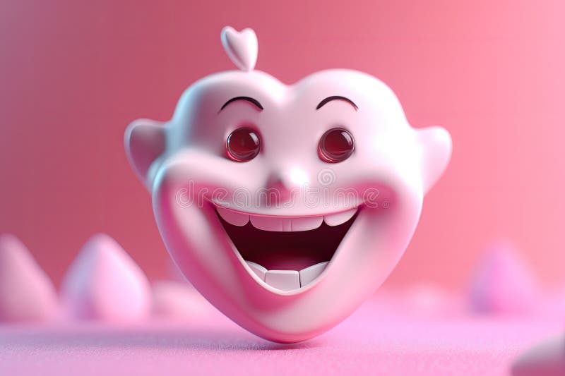 Cute Healthy Shiny Cartoon Tooth Character On Pink Background