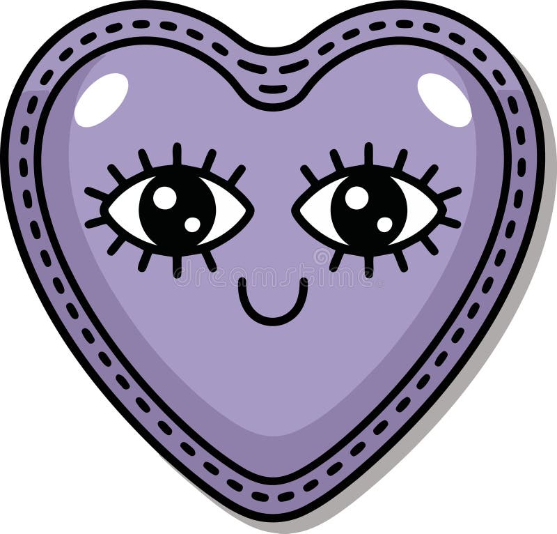 Cute Heart Character Illustration with Smiling Face and Stitched Border ...