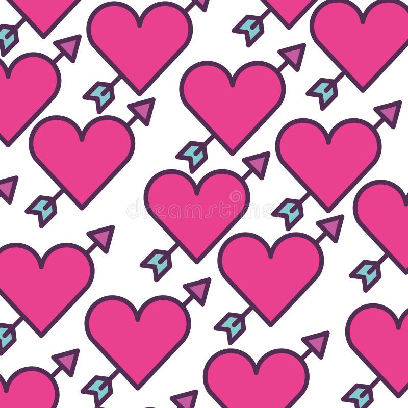 Cute Heart Love with Arrow Pattern Stock Vector - Illustration of ...