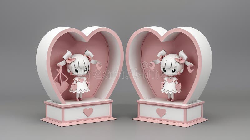 Cute Heart-shaped Display with Adorable Figurines in Pastel Pink and ...