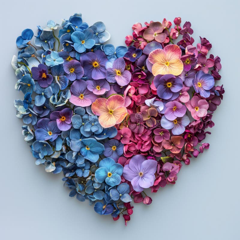 A Cute Heart Shaped of Multicolored Flowers, Blue and Pink, Against a ...