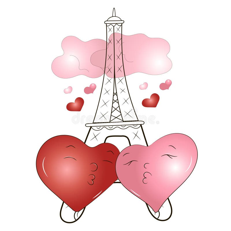 Cute Hearts on the Background of the Tower. Vector. EPS 10 Stock ...