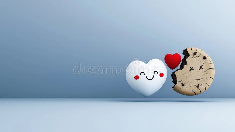 Cute Hearts and Cookie with Smiling Face, Sharing Sweet Moment Together ...