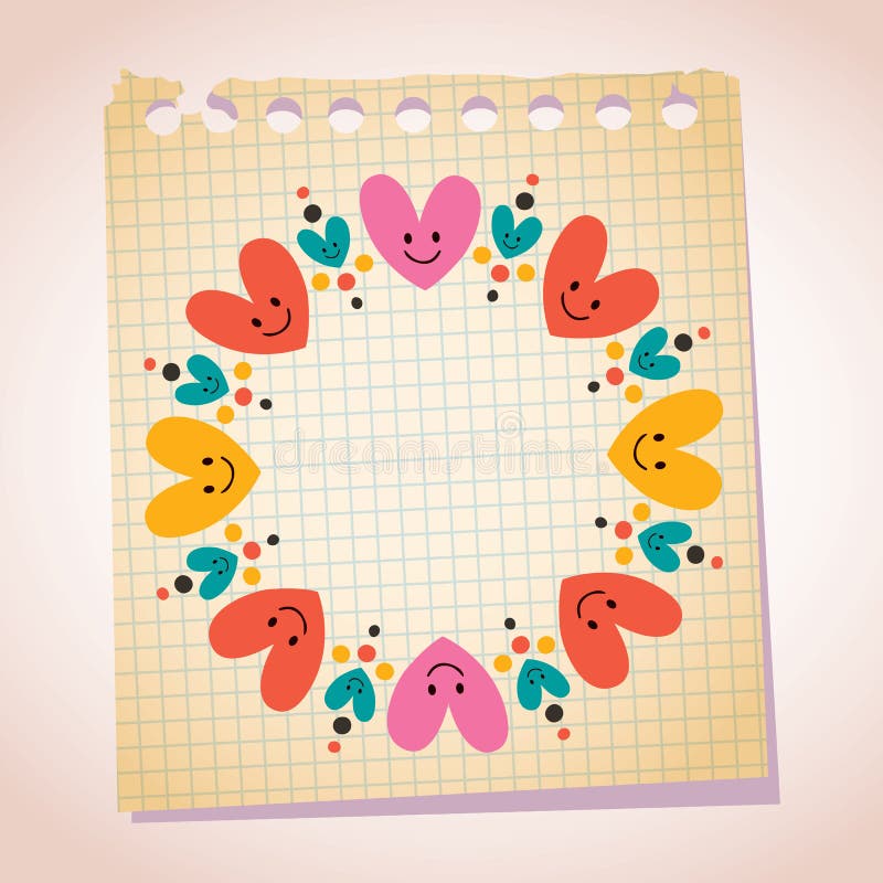 Cute Hearts Frame Note Paper Cartoon Illustration Stock Vector ...