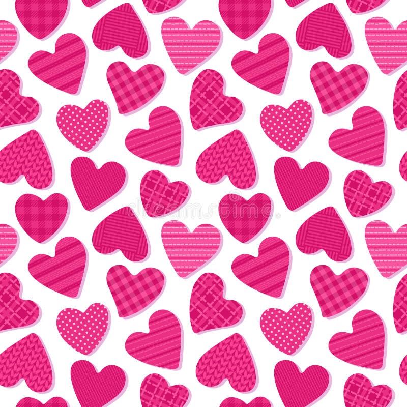 Cute Hearts with the Texture of Cells, Polka Dots, Fabrics. Seamless ...