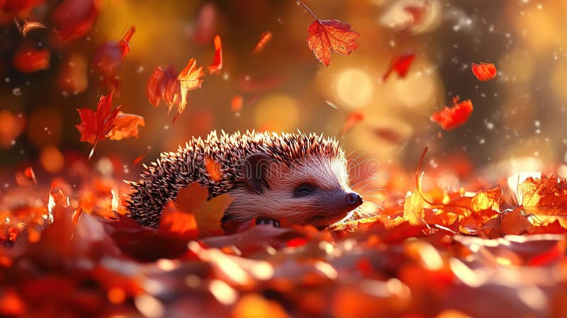 Cute Hedgehog in Autumn Leaves Stock Illustration - Illustration of ...