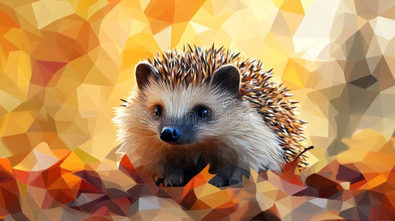 Cute Hedgehog among Autumn Leaves Low Poly Illustration Stock ...