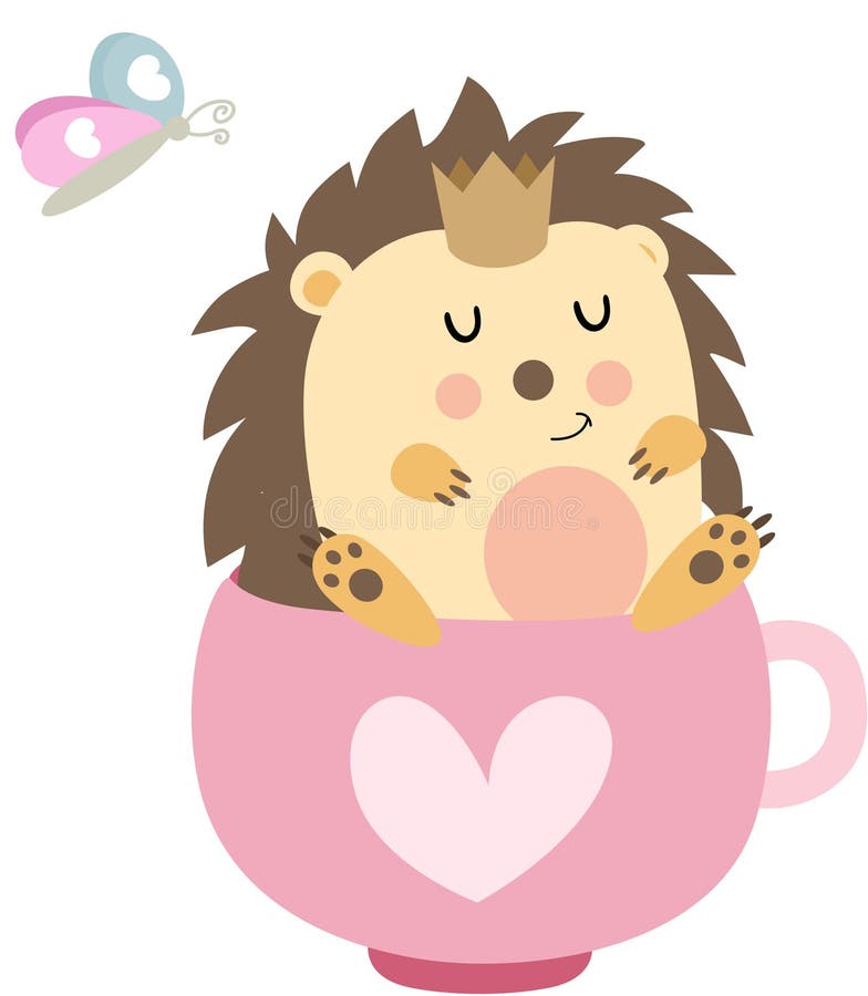 Cute Hedgehog with Crown on Head Inside Love Cup Stock Vector ...