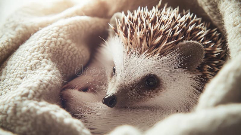 A Cute Hedgehog Curled Up in a Soft Blanket, Looking at the Camera ...