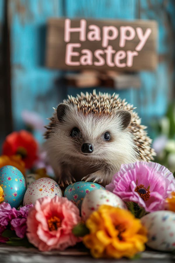 Cute Hedgehog among Easter Eggs and Flowers for Spring Celebration Stock Illustration ...