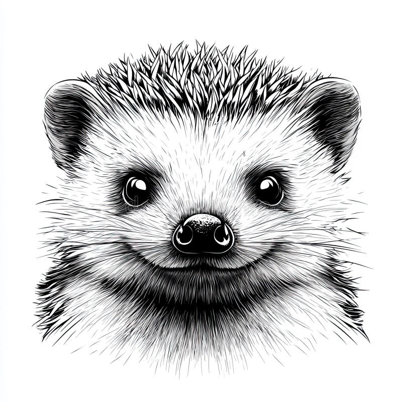 Cute Hedgehog Face Line Drawing. Stock Illustration - Illustration of ...