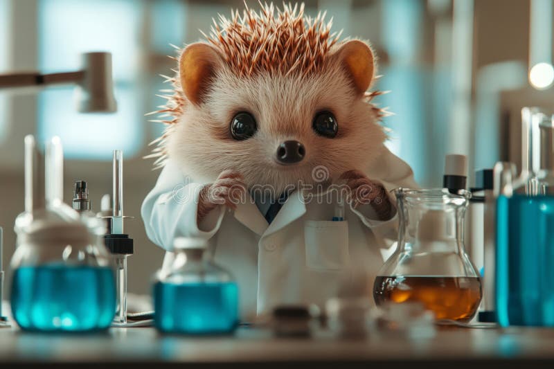 Hedgehog Scientist in Lab stock illustration. Illustration of small - 337187755