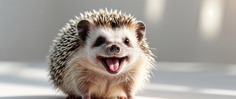A Cute Hedgehog Looks Happy with Its Mouth Wide Open. Stock Photo ...