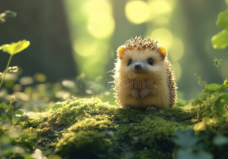 Cute Hedgehog on Mossy Forest Floor Stock Image - Image of calm, light ...